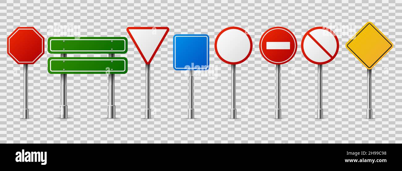 Traffic road realistic signs. Empty highway speed street sign, danger ...