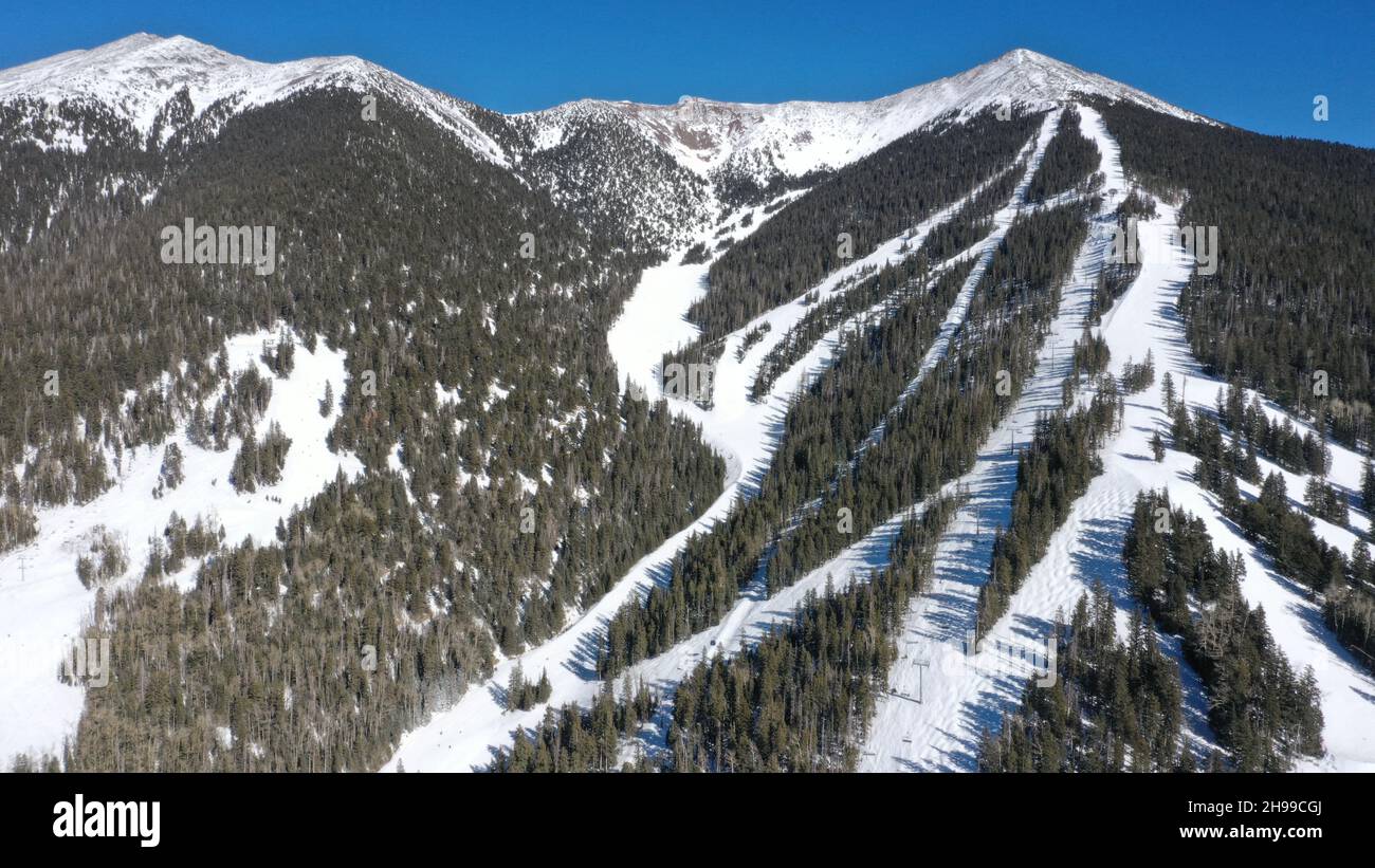 FLAGSTAFF, UNITED STATES - Feb 21, 2021: The snowy mountains of the ...