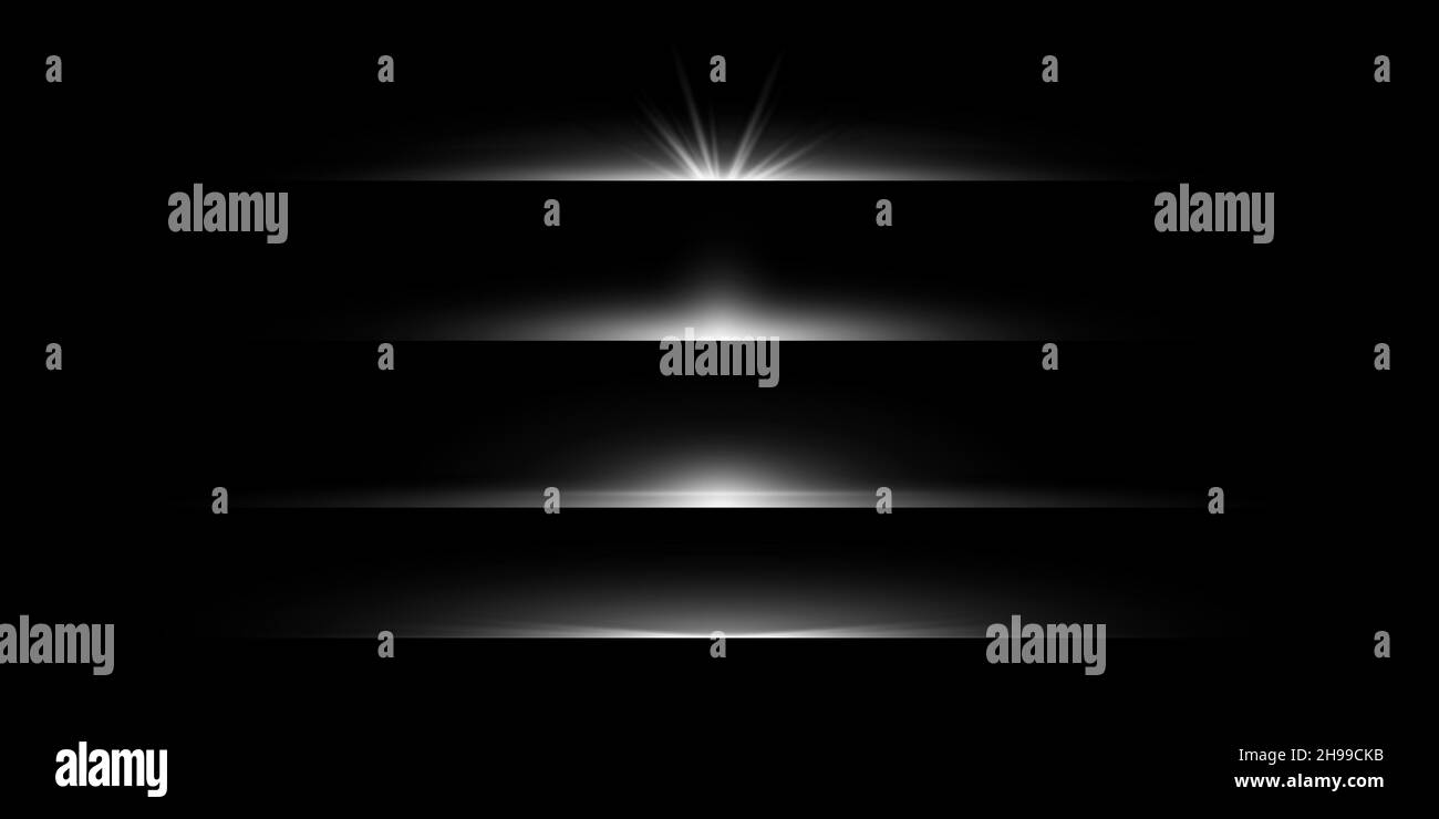 Flare line. Light dividers glowing borders. Horizontal beams. Spotlight ...