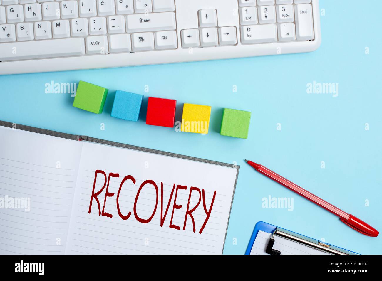 Text caption presenting Recovery. Internet Concept the return to normal ...