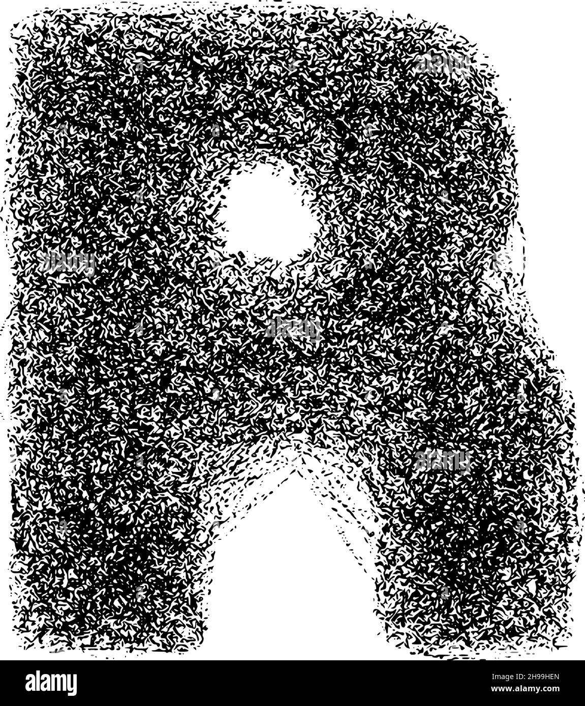 Decorative letter r made of particles isolated on white background ...