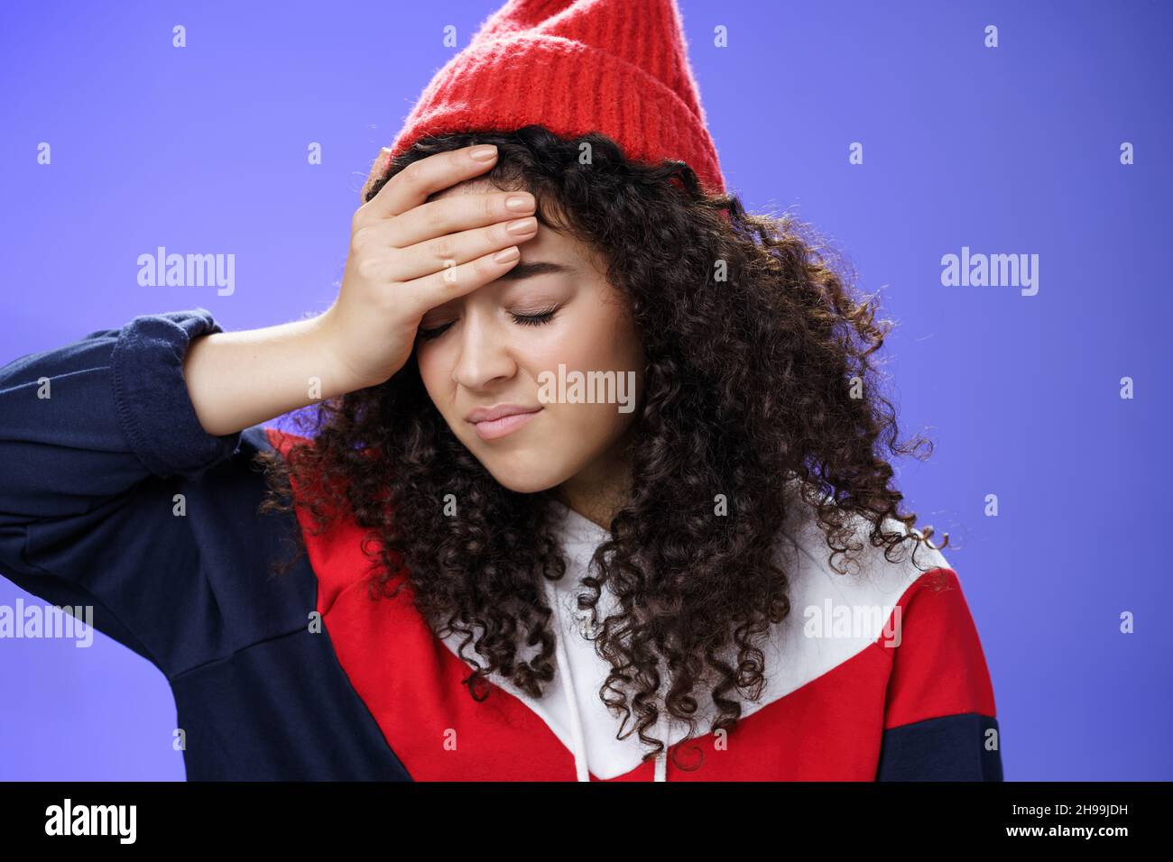 Oh god why me. Portrait of pissed and irritated fed up cute girl with ...