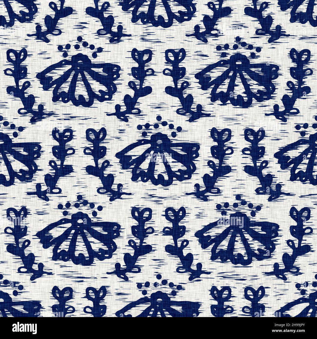 Indigo dyed fabric flower pattern texture. Seamless textile fashion ...