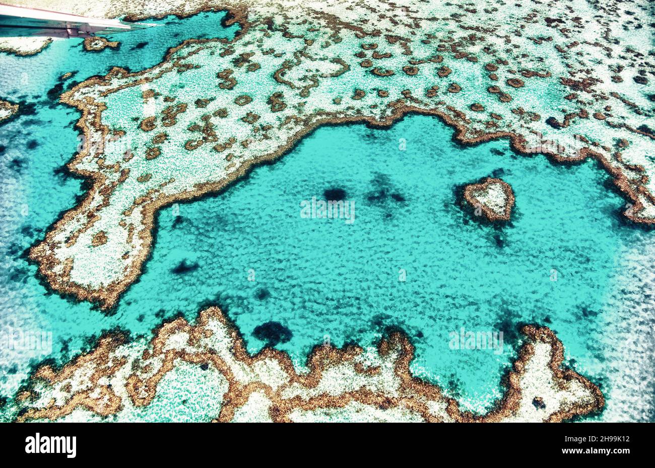 Aerial view of Heart Island, Whitsunday Islands Coral Reef of ...