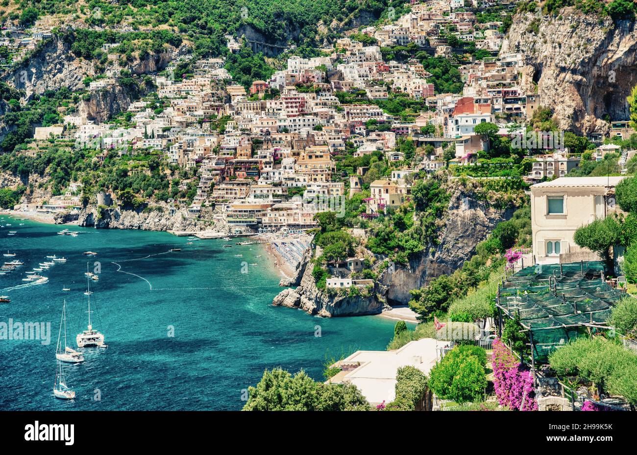 Amazing aerial view of Positano in summer season, Italy Stock Photo - Alamy