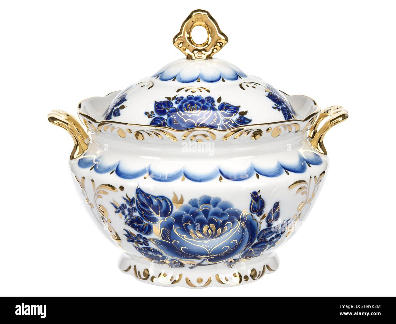 Classic Vintage ceramic porcelain soup tureen on white. Dishes pot vase ...