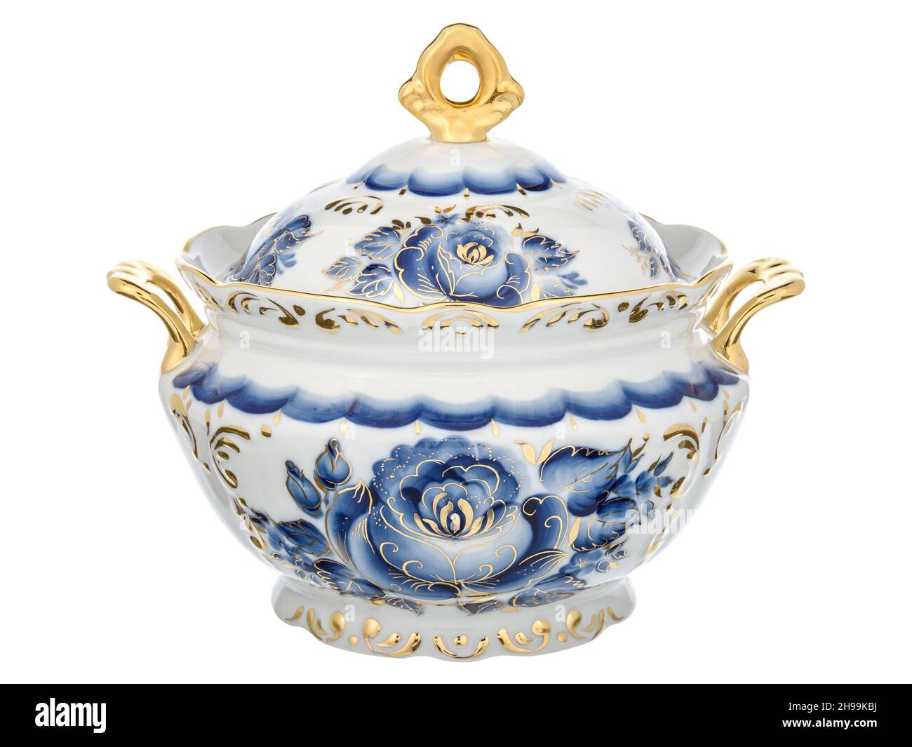 Classic Vintage ceramic porcelain soup tureen on white. Dishes pot vase ...
