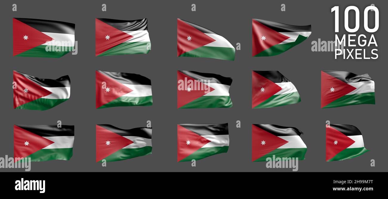 Jordan flag isolated - different realistic renders of the waving flag ...