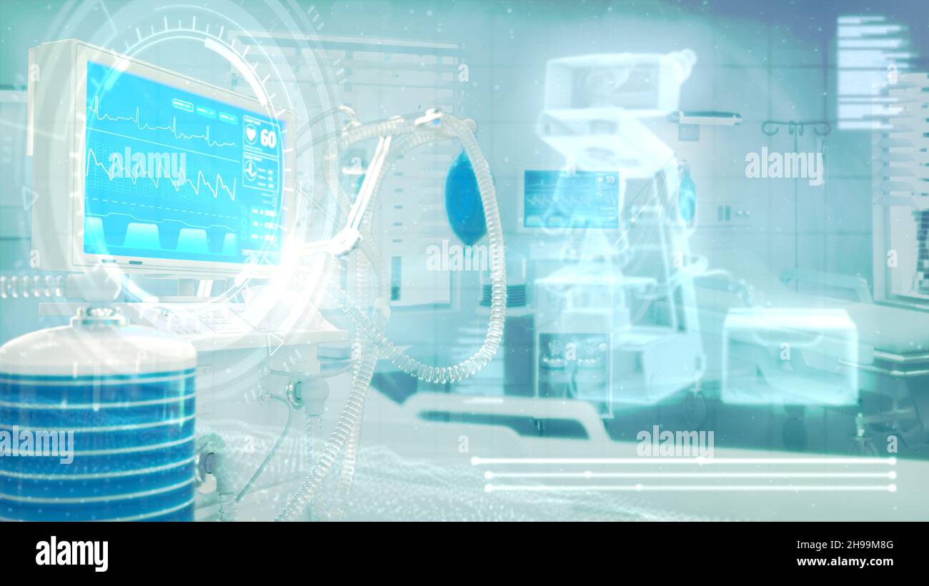 hi-tech clinic room with cg overlays and laboratory microscope ...