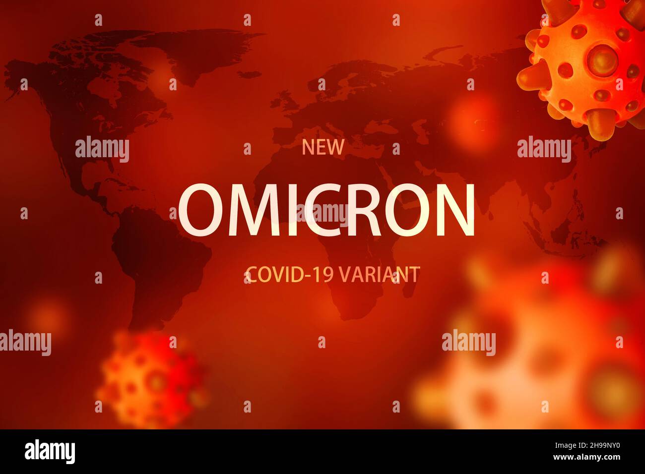 Omicron COVID-19 variant poster, 3d illustration. Red World map and ...