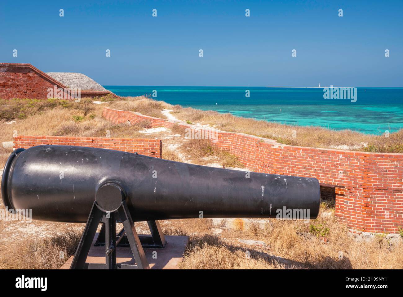 Fort Interior. Cannon on the parapet with Loggerhead Key in the ...