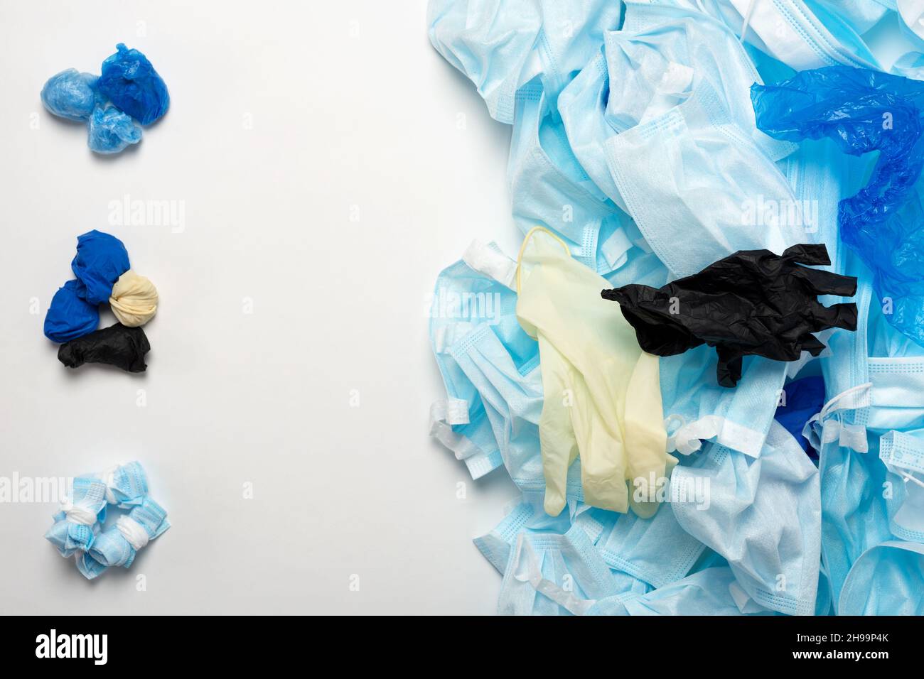 Waste of used personal protective equipment PPE, gloves, disposable ...