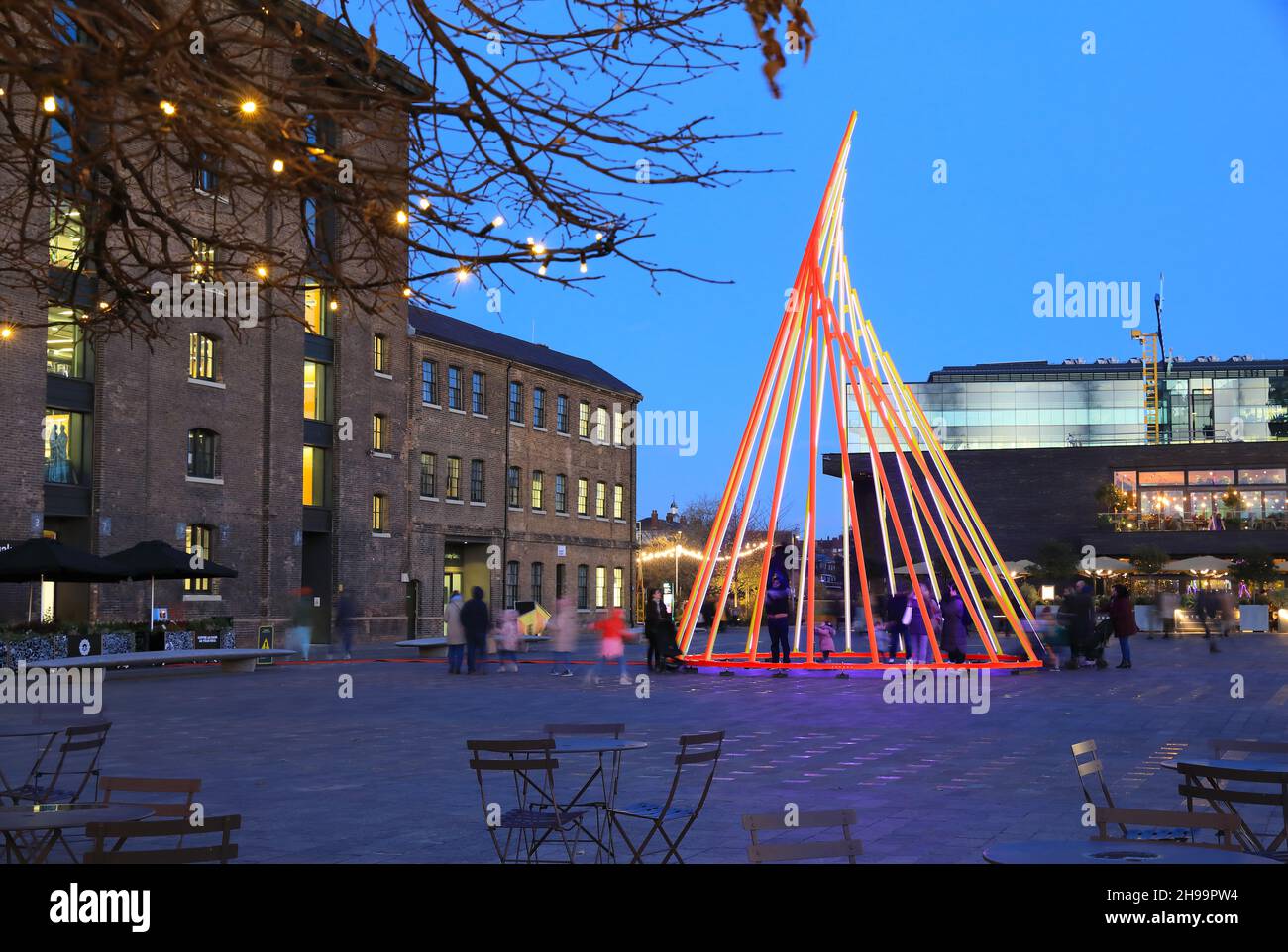 The 2021 Christmas tree on Granary Square, titled Temenos, and designed ...