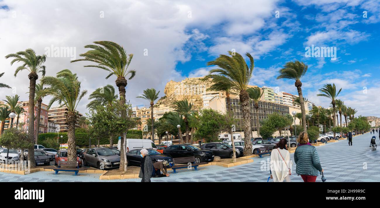Castle of Santa Barbara, Alicante, Spain, panoramic view at landmark ...