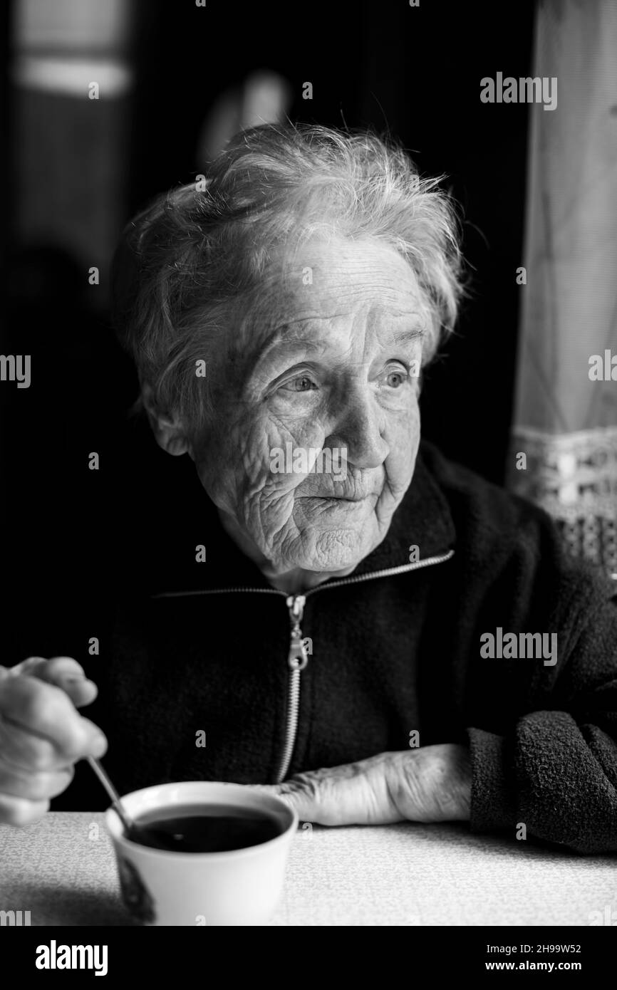 Old lady tea Black and White Stock Photos & Images - Alamy
