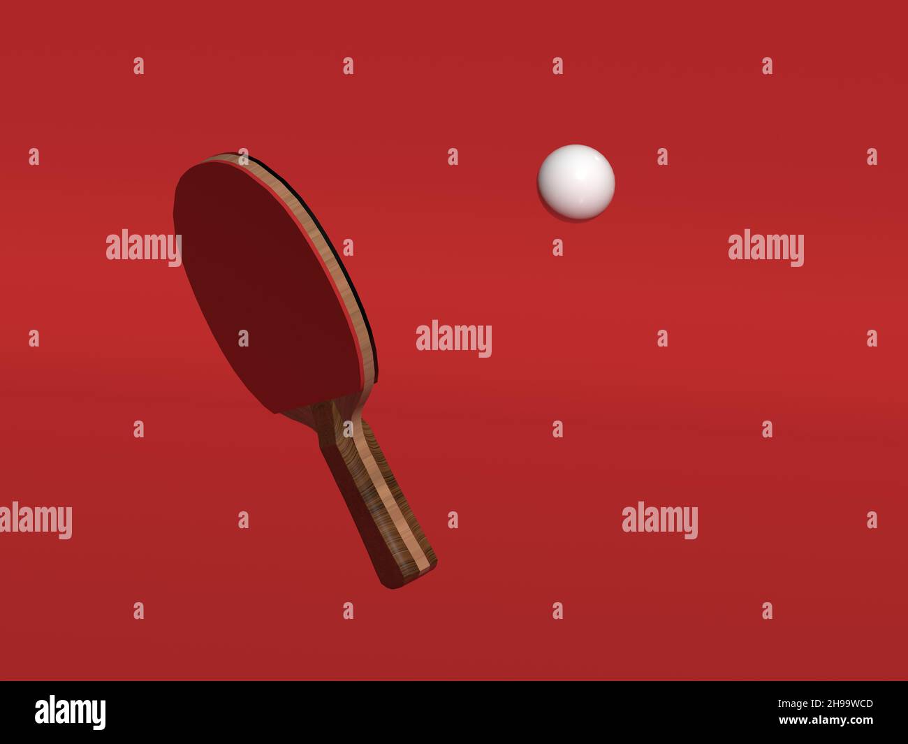 3D-rendering. Racket and ping pong ball on red background Stock Photo ...