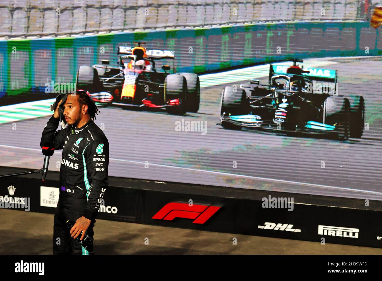 Race winner Lewis Hamilton (GBR) Mercedes AMG F1 in parc ferme. Saudi ...