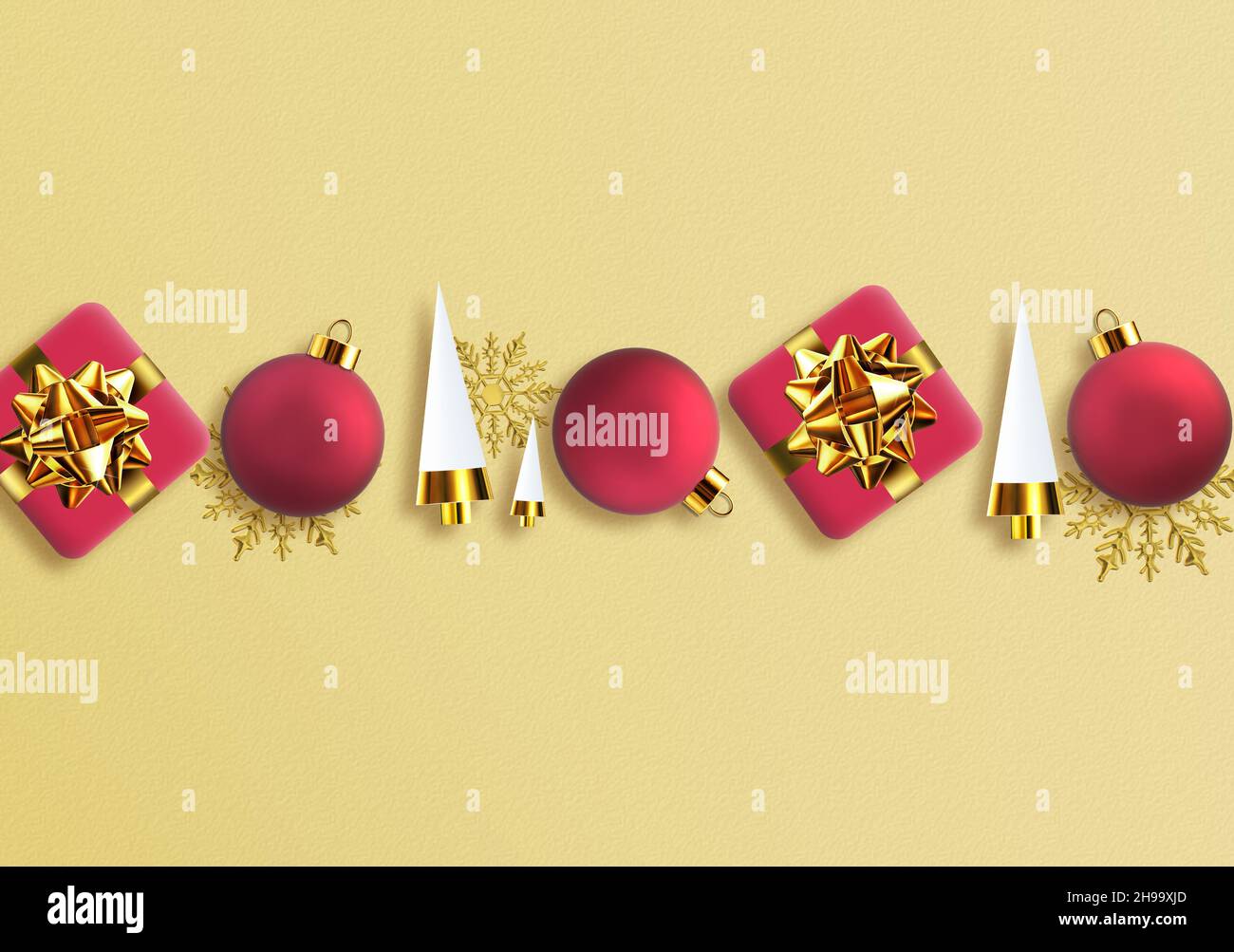 Christmas New Year border of red Xmas gift boxes Xmas balls abstract ...