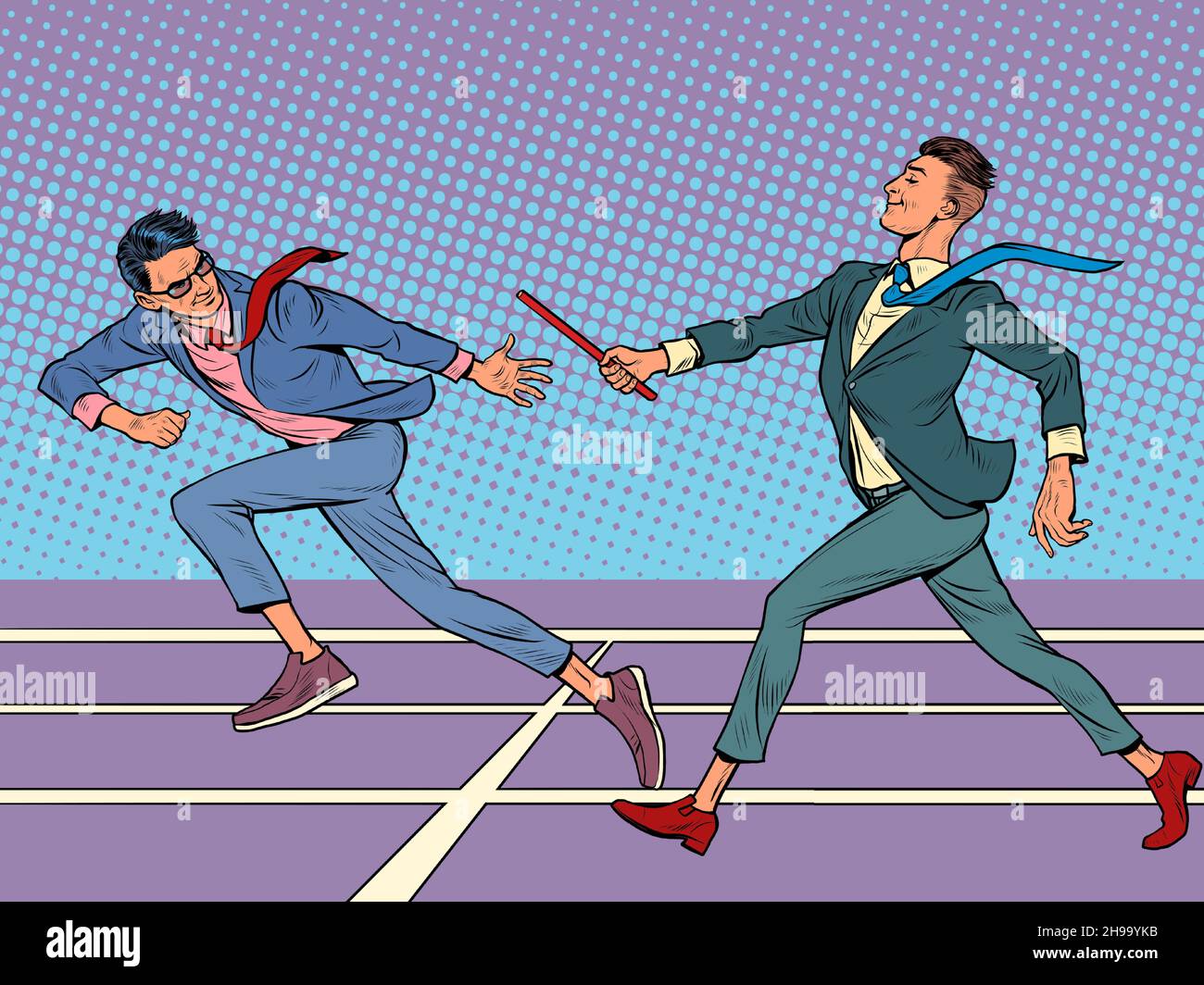 business teamwork concept. sports relay, passing the baton, men ...