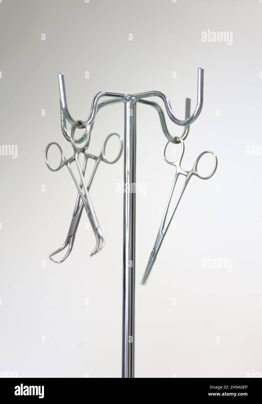 Instruments on a metal stand in an operating theatre in a new hospital ...
