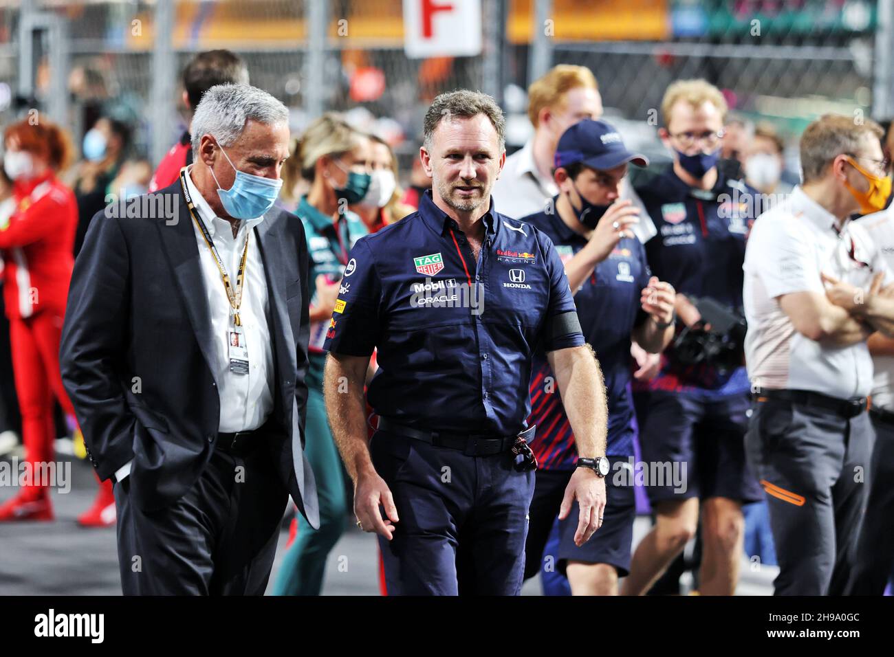 (L to R): Chase Carey (USA) with Christian Horner (GBR) Red Bull Racing ...