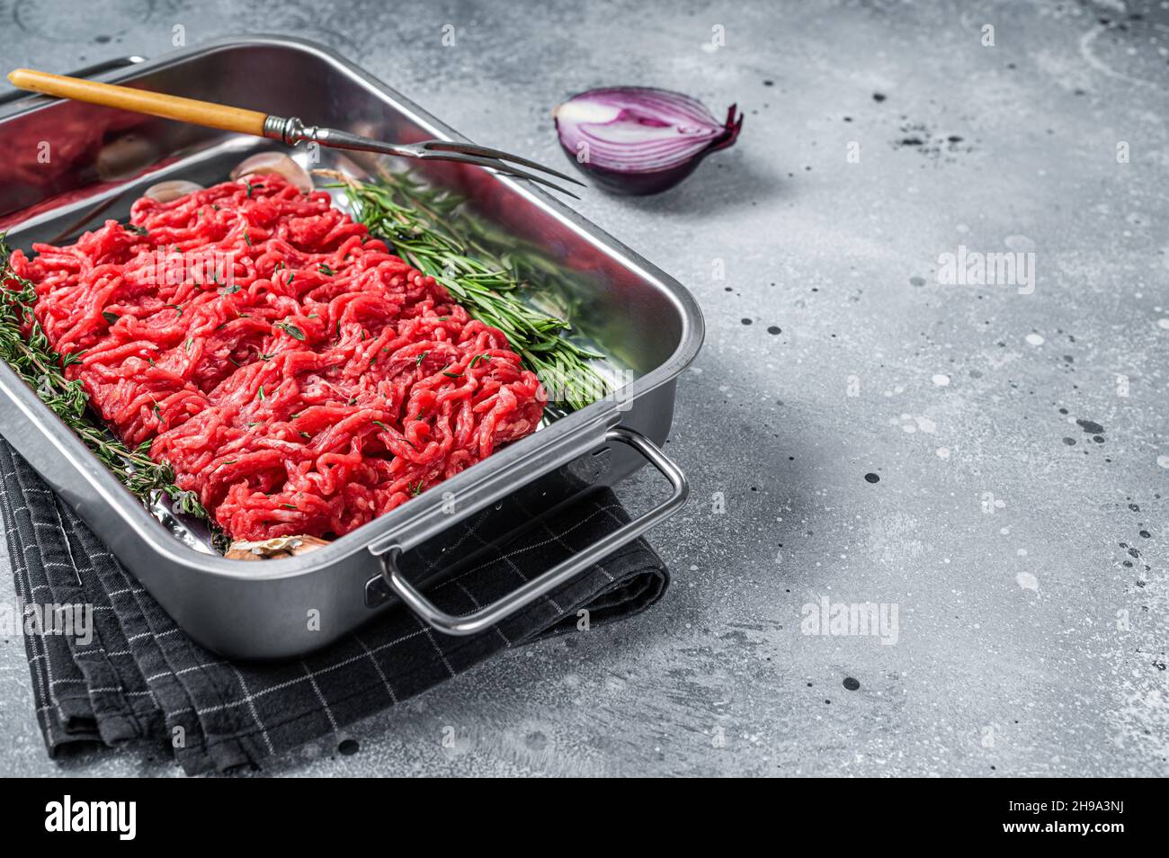 Fresh Raw Ground, Mince, minced beef and lamb meat. Gray background ...