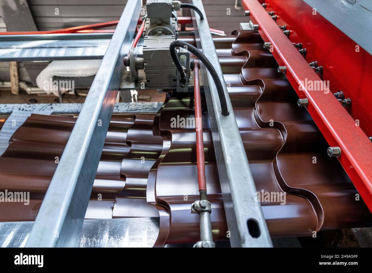 Production line or conveyor belt of metal tile for roof production ...