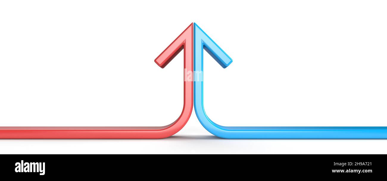 Arrow formed by two merging red and blue lines 3D rendering ...