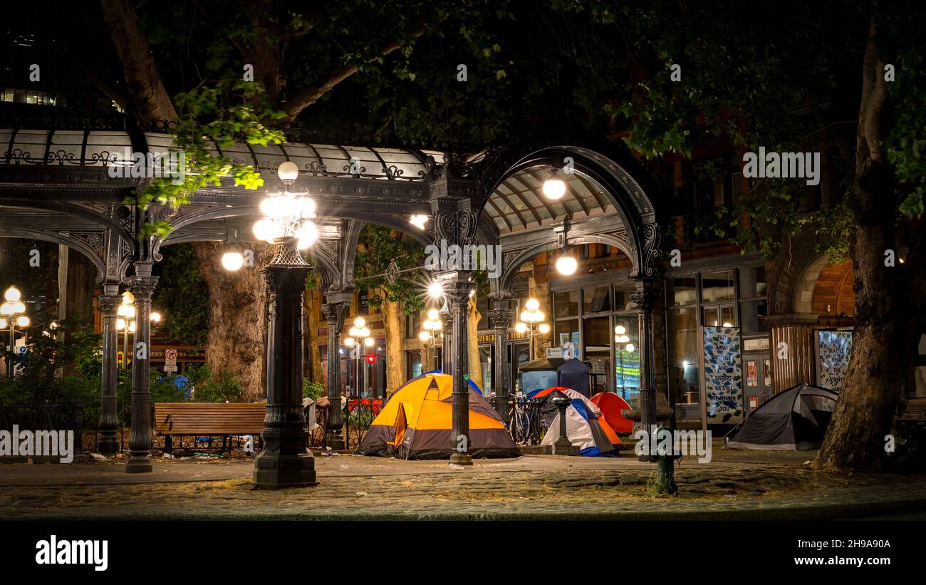Pioneer Square Pergola. Homeless Shelter. View from Yesler Way. Seattle ...