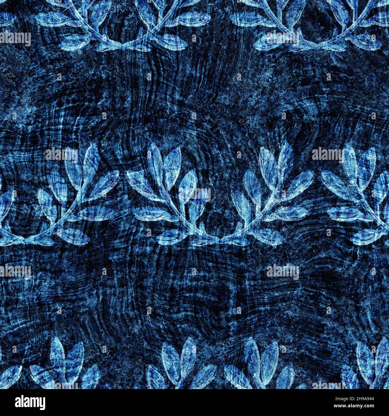 Seamless indigo block print texture on navy blue woven effect ...