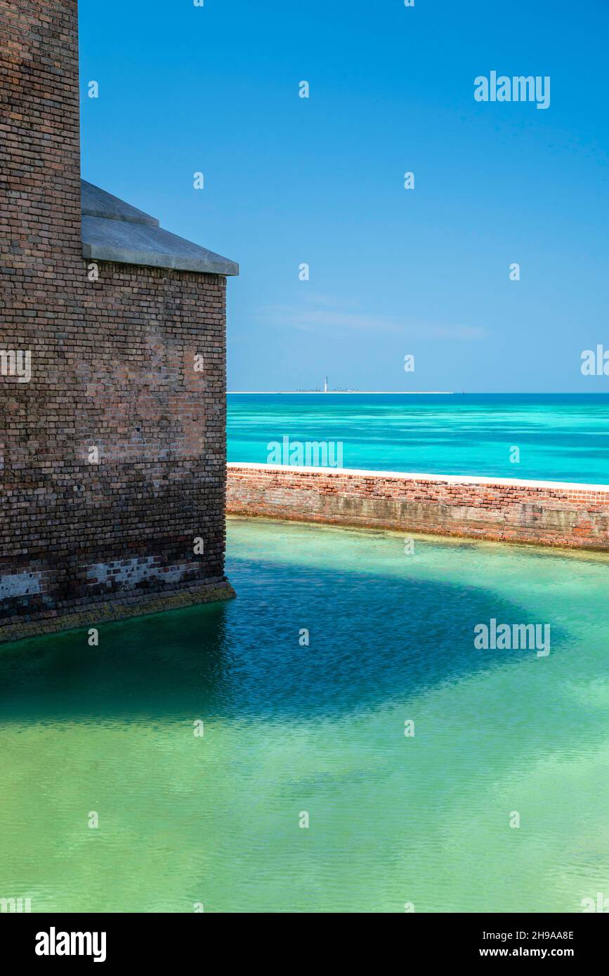 Exterior view of Fort Jefferson. Loggerhead Key is in the background ...