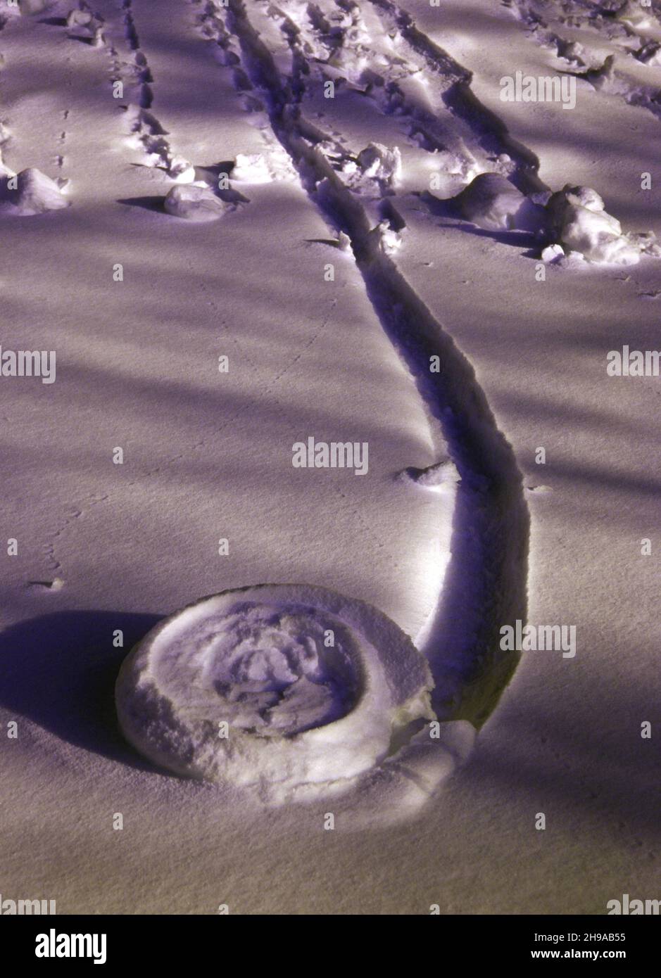 snowball pinwheel rolls down a hillside on Table Mountain, Oregon, USA ...