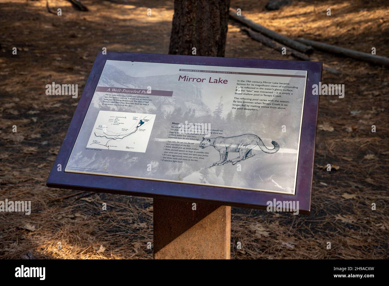 Trail signs along the Valley Loop Trail in Yosemite Valley, California ...