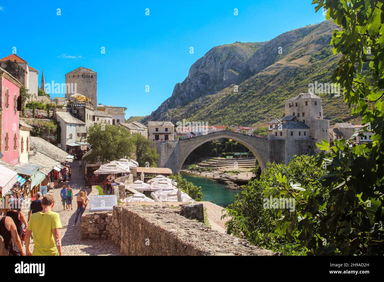 Rebuilt iconic ancient bridge in downtown Mostar, Bosnia Herzegovina ...