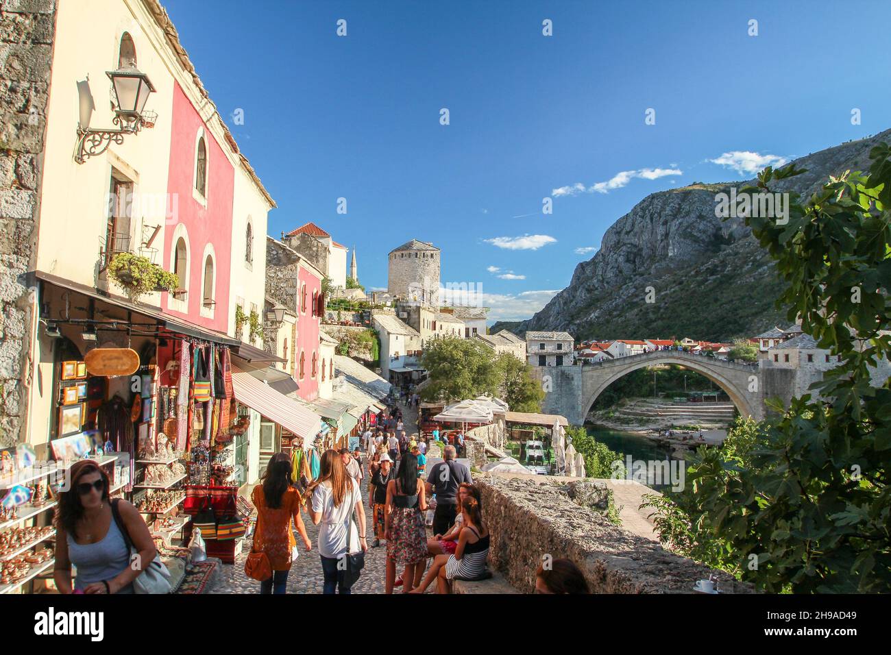 Rebuilt iconic ancient bridge in downtown mostar hi-res stock ...