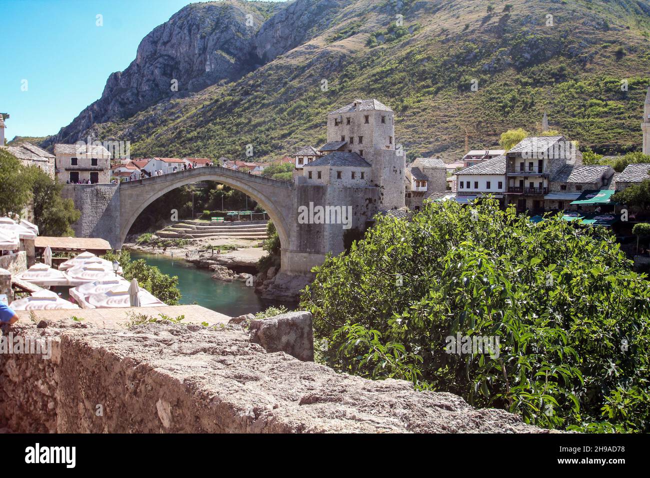 Rebuilt iconic ancient bridge in downtown Mostar, Bosnia Herzegovina ...