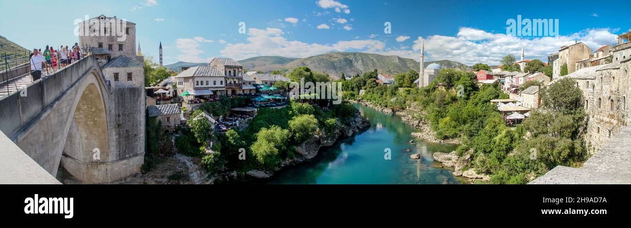 Rebuilt iconic ancient bridge in downtown Mostar, Bosnia Herzegovina ...