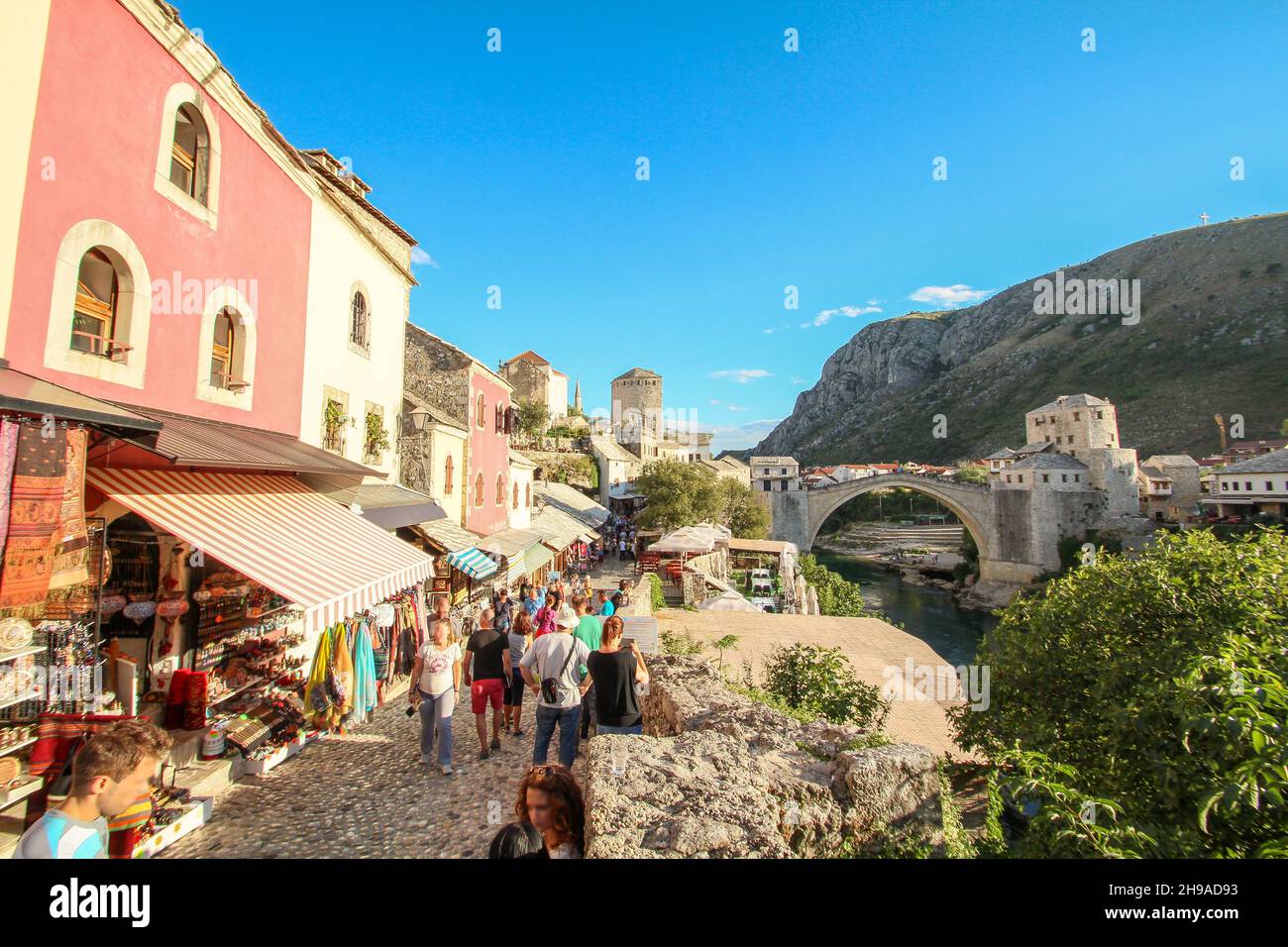 Rebuilt iconic ancient bridge in downtown Mostar, Bosnia Herzegovina ...