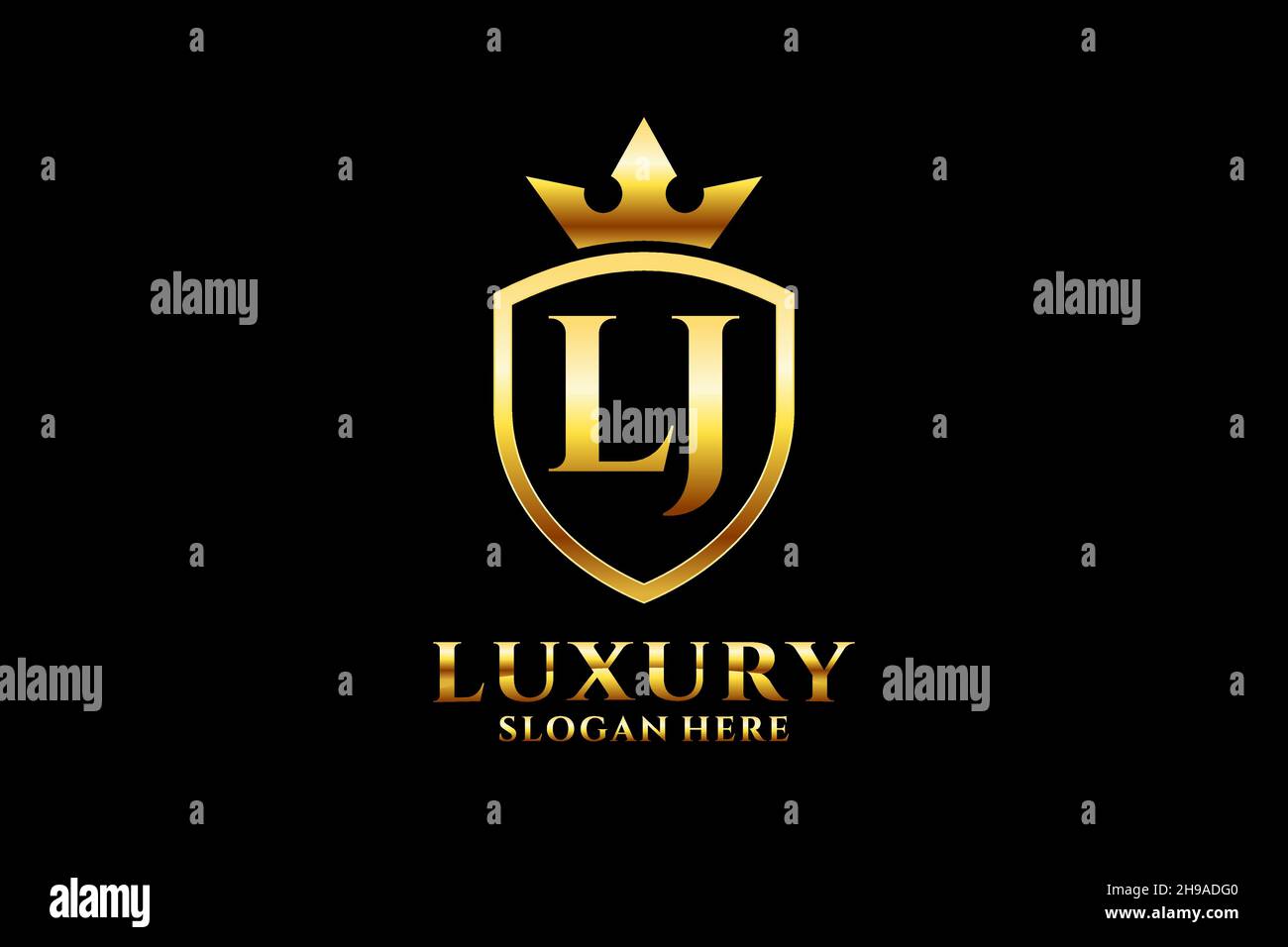 LJ elegant luxury monogram logo or badge template with scrolls and royal crown - perfect for ...