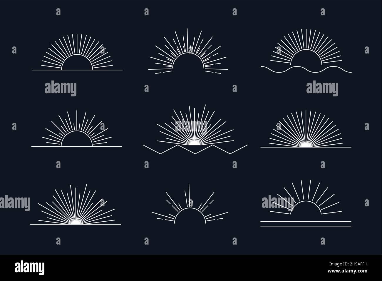 Vector Sun set of white linear boho icons and symbols, sun logo design ...