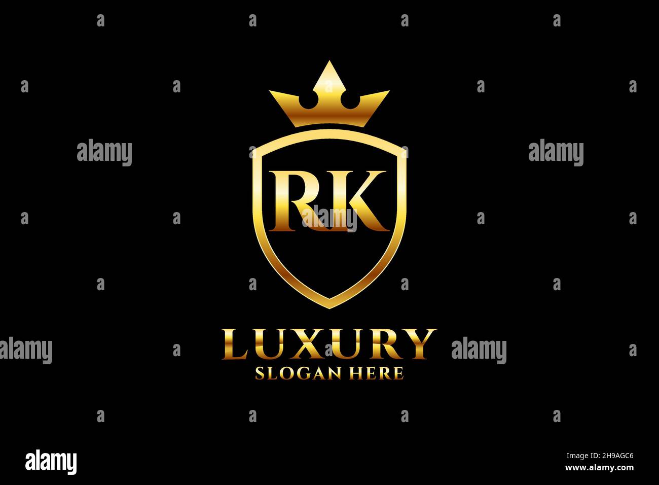 RK elegant luxury monogram logo or badge template with scrolls and royal crown - perfect for ...