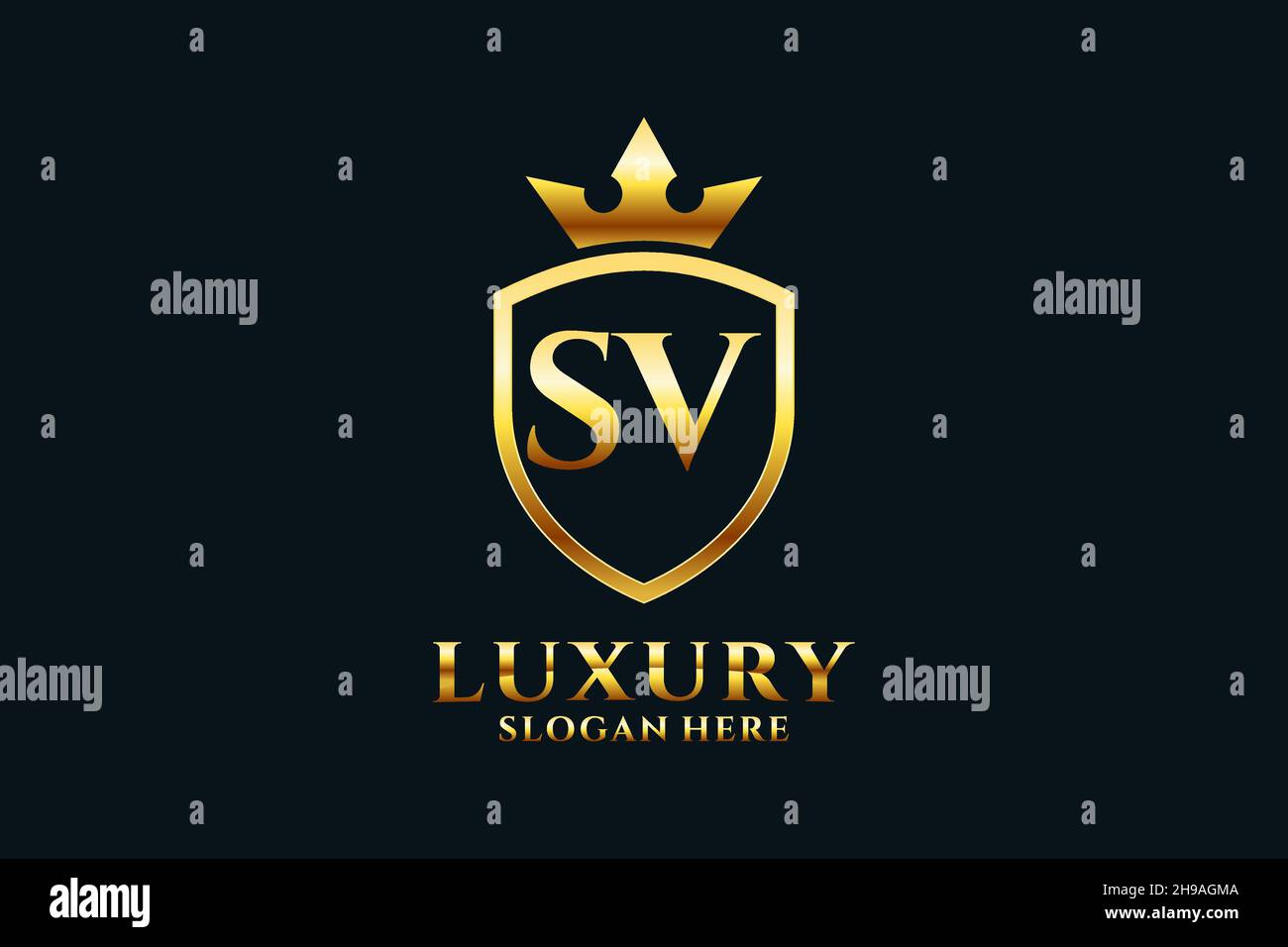 SV elegant luxury monogram logo or badge template with scrolls and royal crown - perfect for ...
