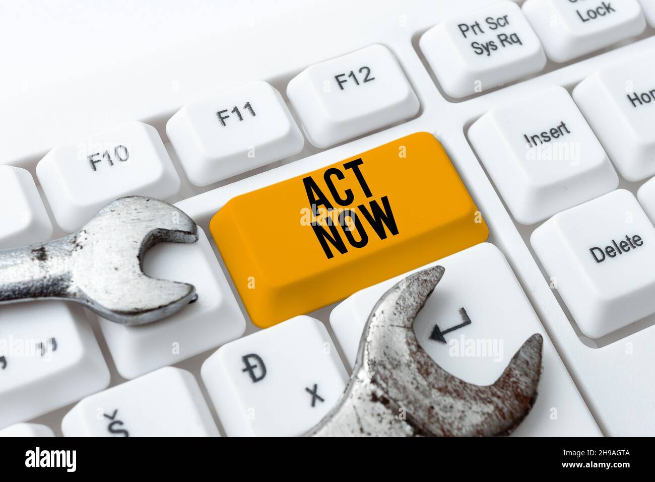 Conceptual caption Act Now. Business concept do not hesitate and start ...