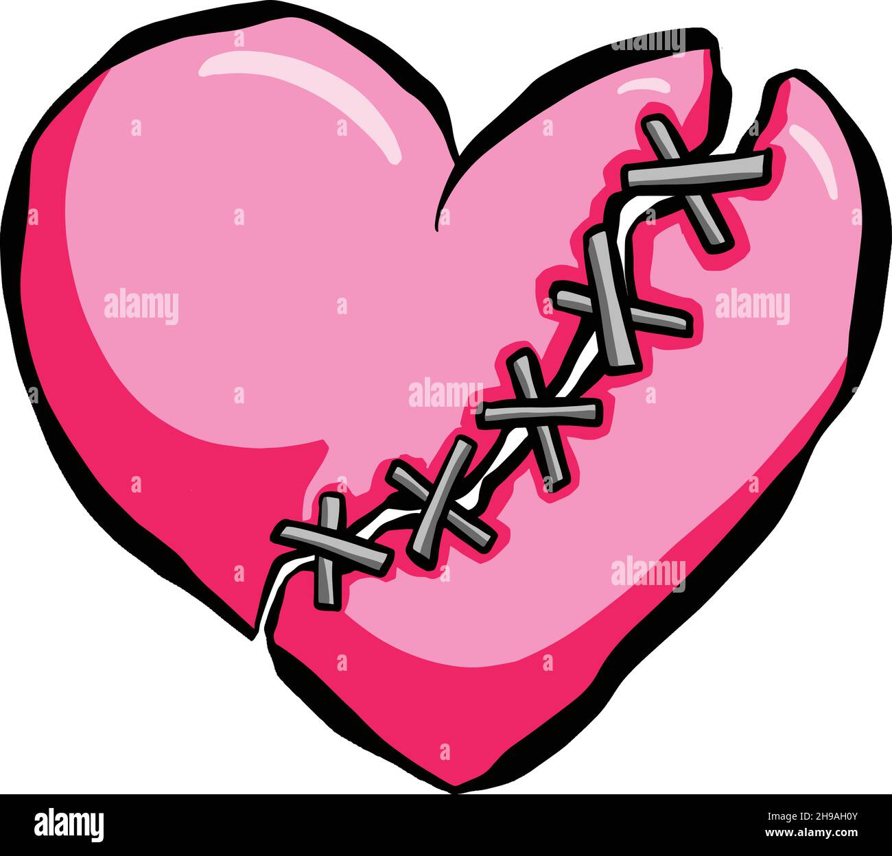 Dead Zombie Hearts Cartoon Illustrations with Stitches and Brains and ...