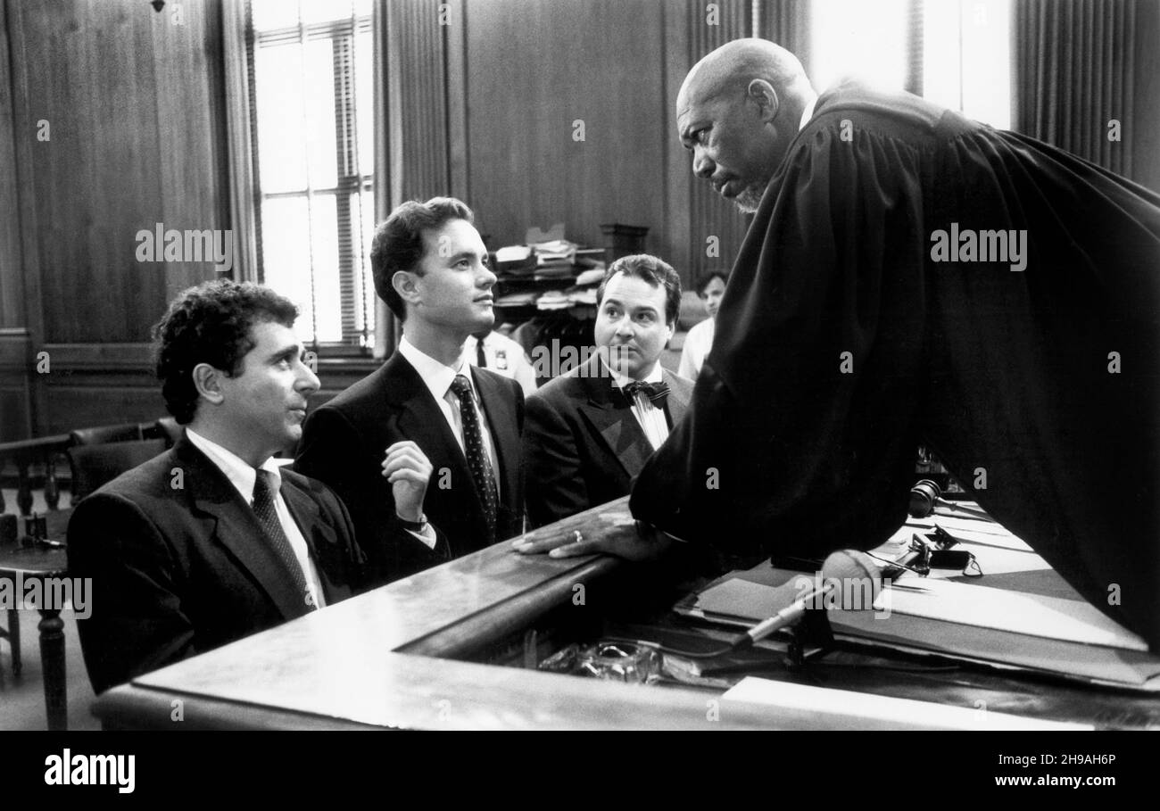 Saul Rubinek, Tom Hanks, Kevin Dunn, Morgan Freeman, on-set of the Film ...