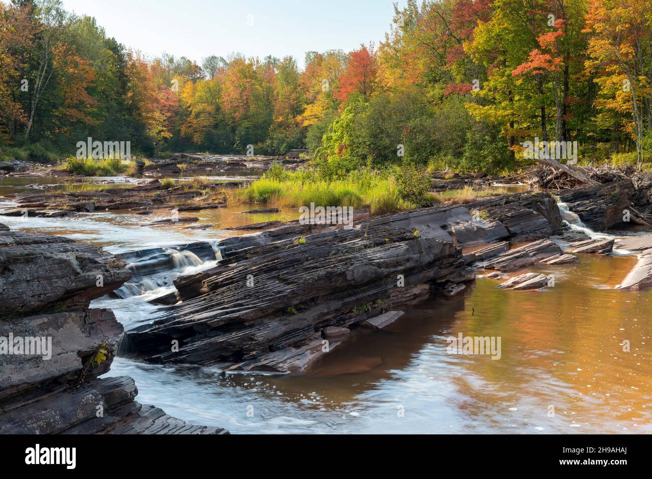 Bonanza Falls, Big Iron River, near Silver city, Autumn, Michigan, USA ...