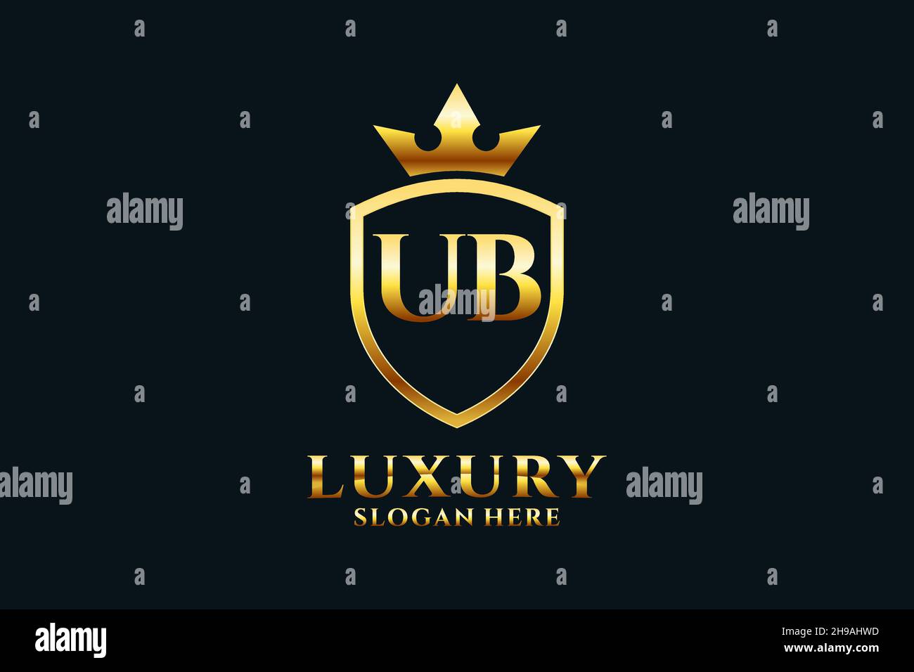 UB elegant luxury monogram logo or badge template with scrolls and royal crown - perfect for ...
