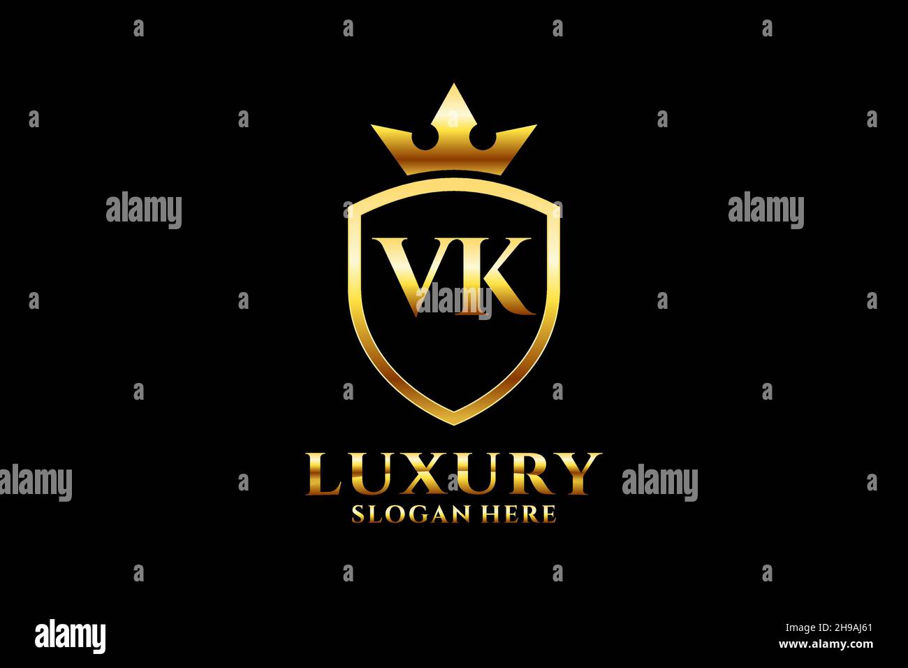 VK elegant luxury monogram logo or badge template with scrolls and royal crown - perfect for ...