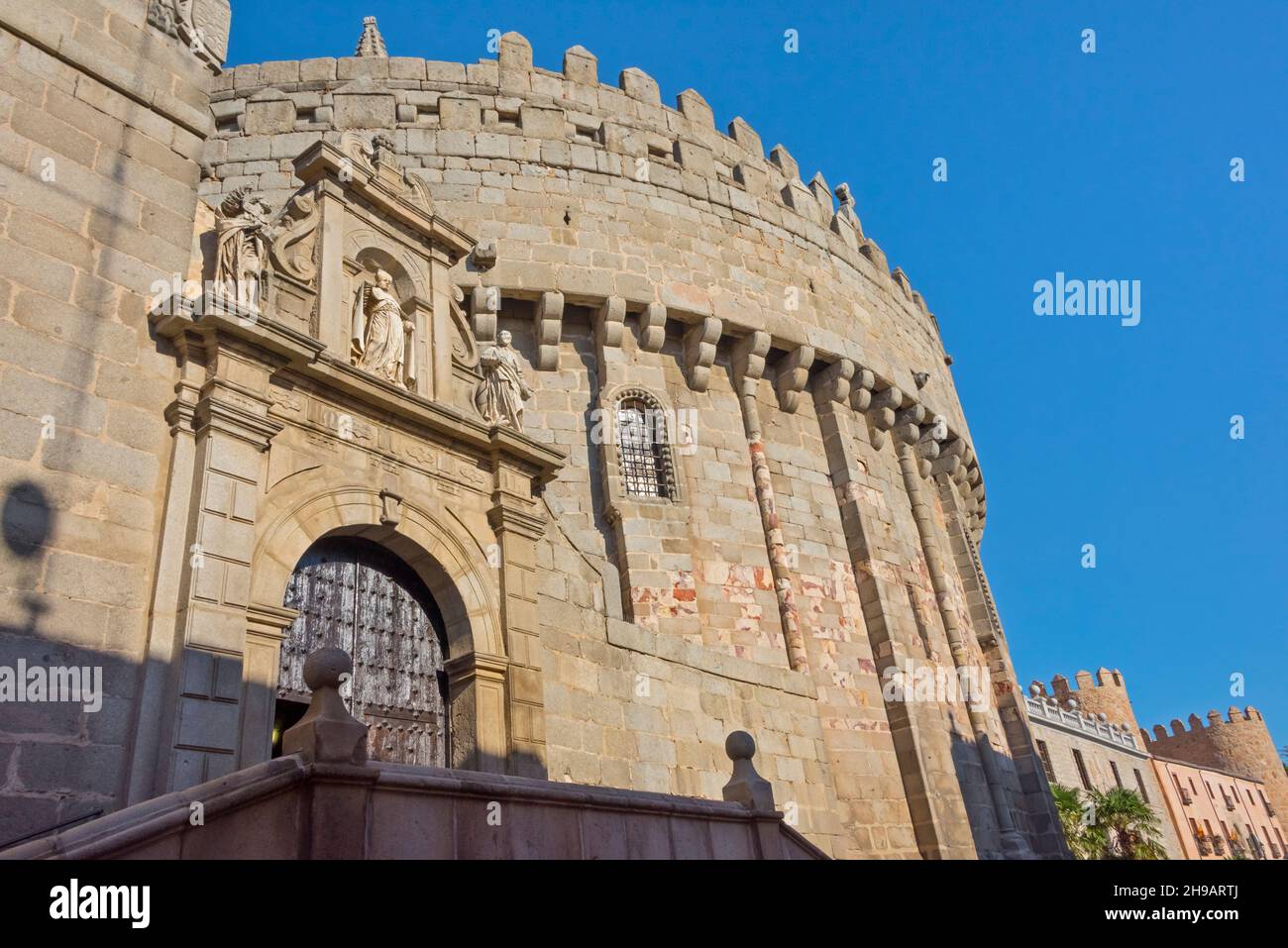 Apse of Avila Cathedral through medieval town walls, Avila (UNESCO ...