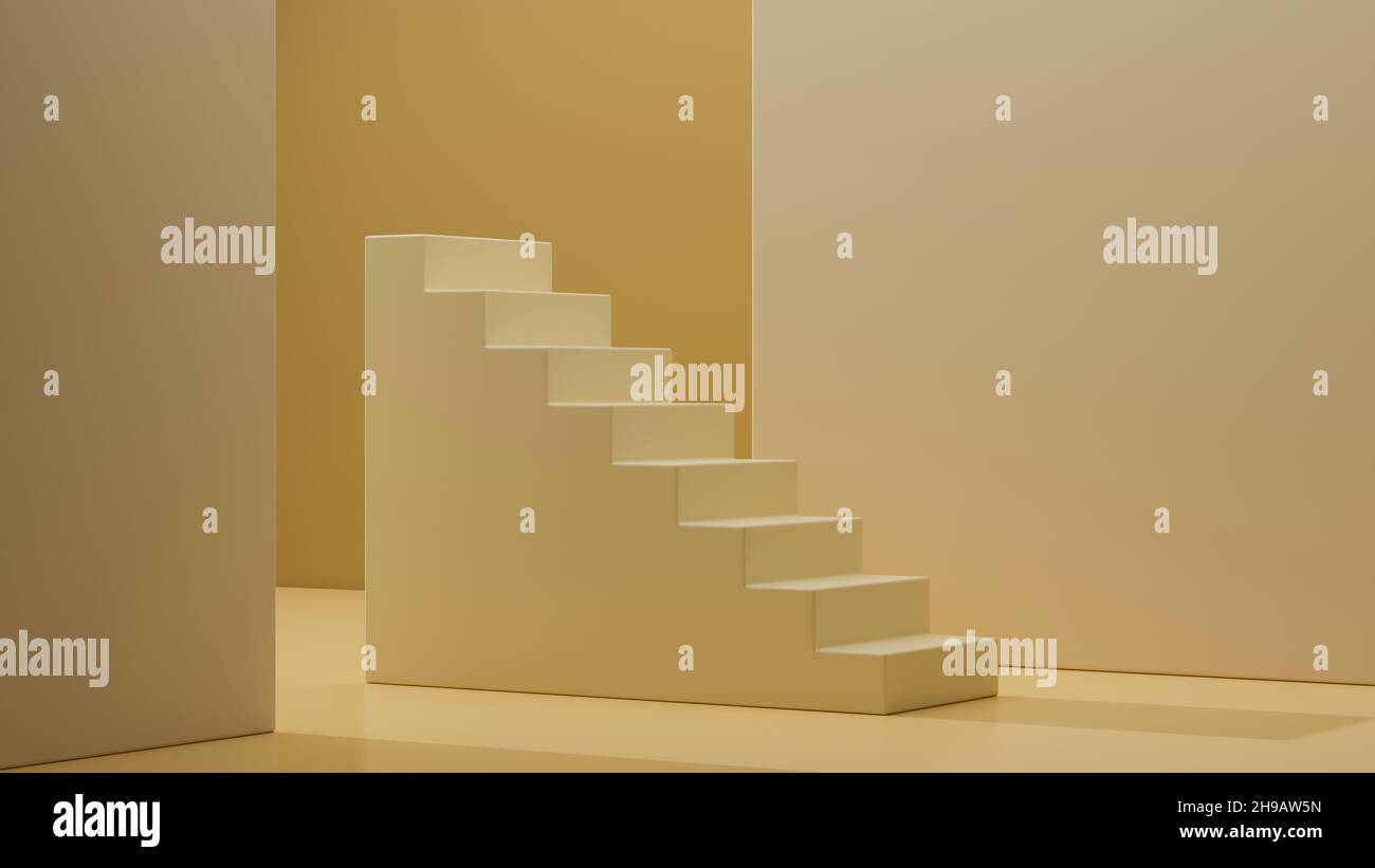 Minimal yellow stairs with geometrical form on yellow pastel colour ...